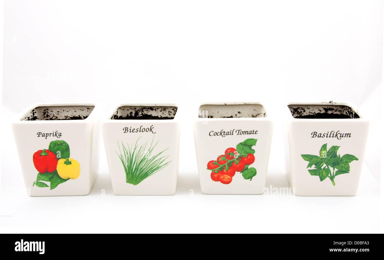 Four pots with seeds of spices, isolated on white background Stock ...