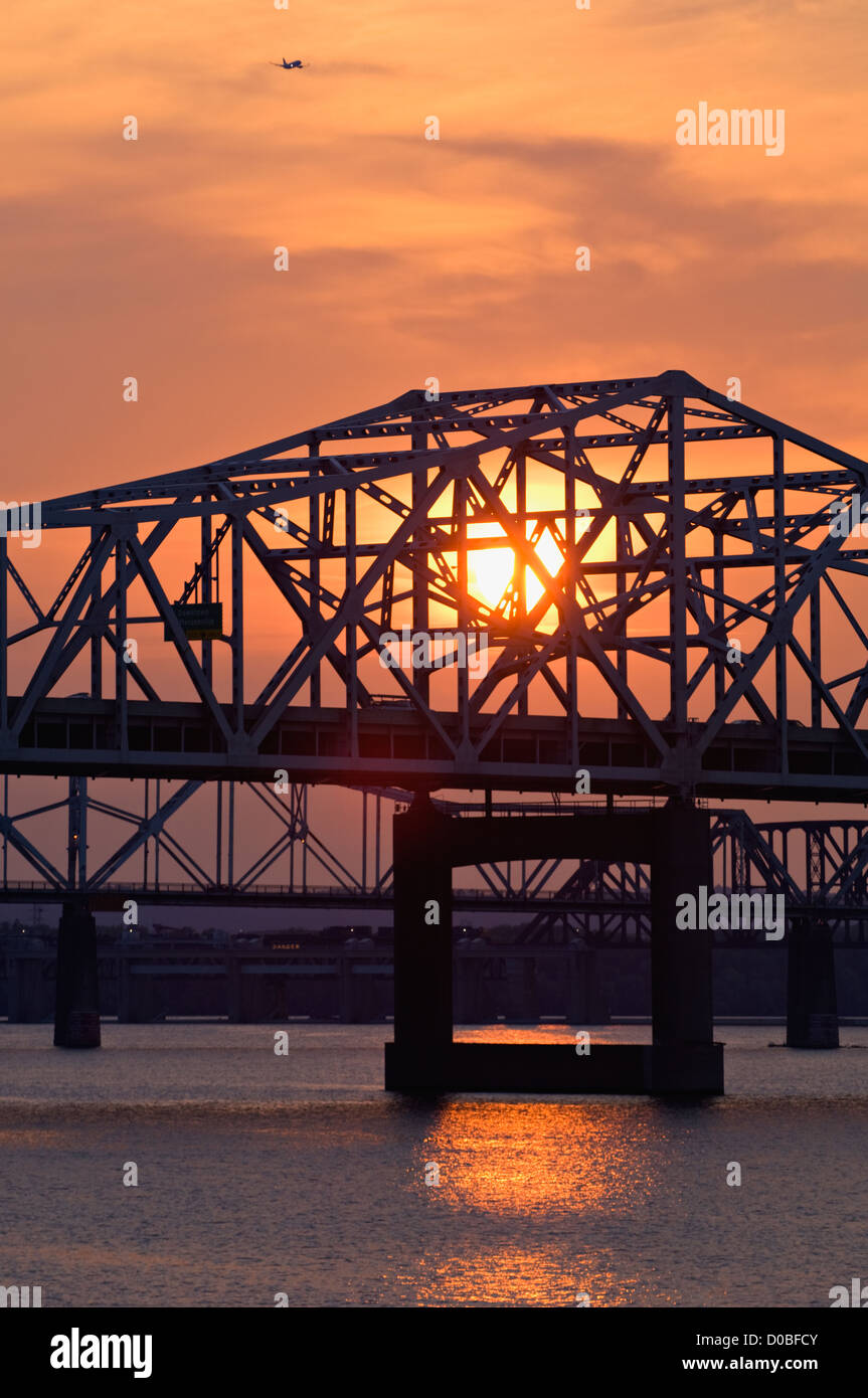 Sun Setting Behind Bridges in Louisville, Kentucky Stock Photo - Alamy