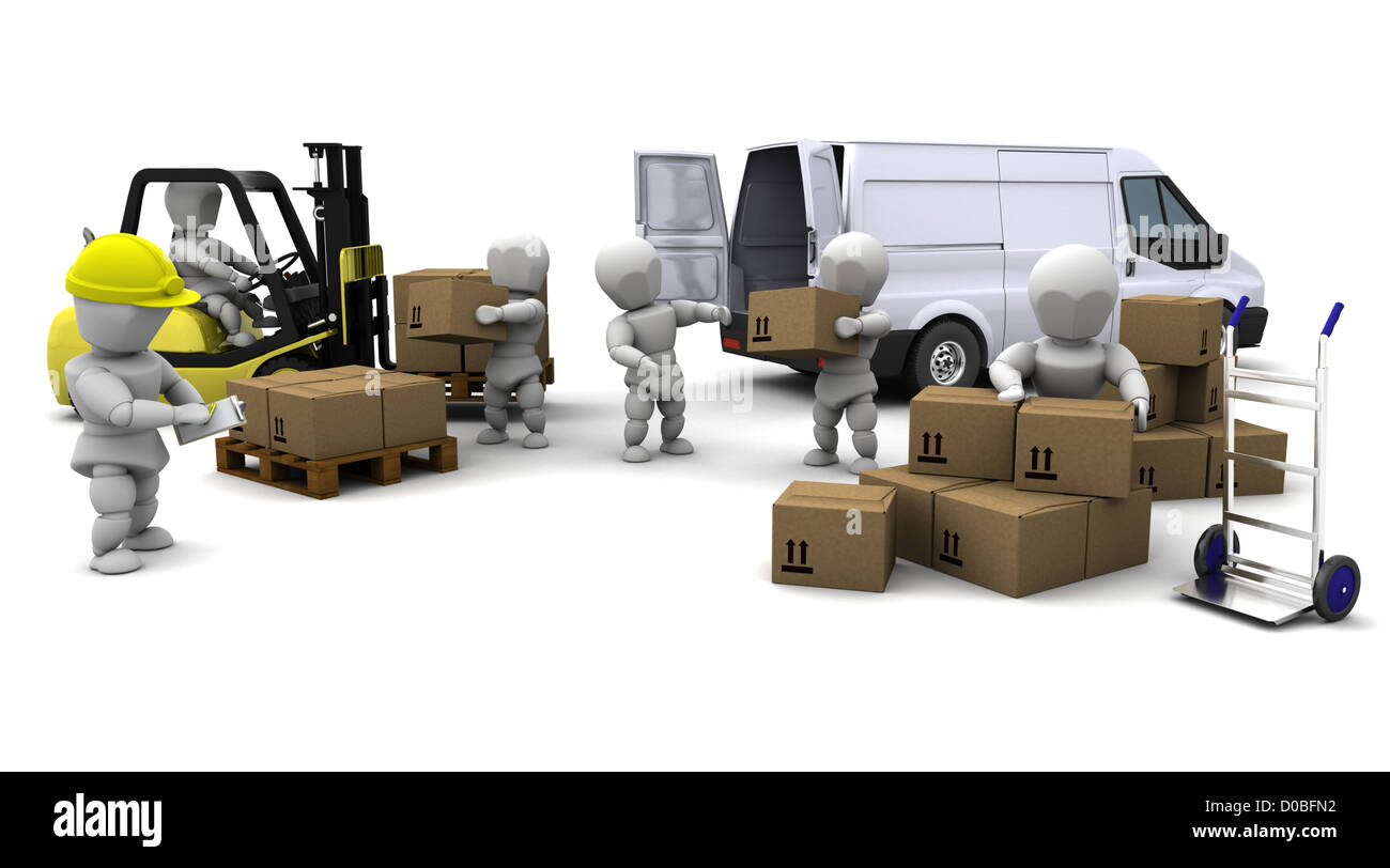 3D Render of Man Driving Fork Lift Truck Isolated on White Stock Photo ...