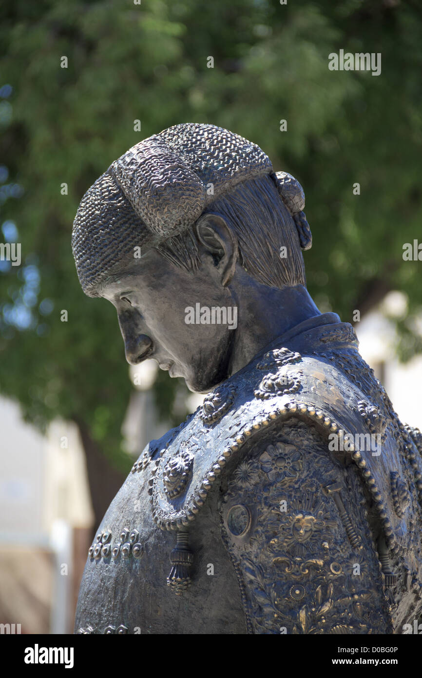 Statue of matador Nimeño II in front of Roman Amphitheater in Nimes ...
