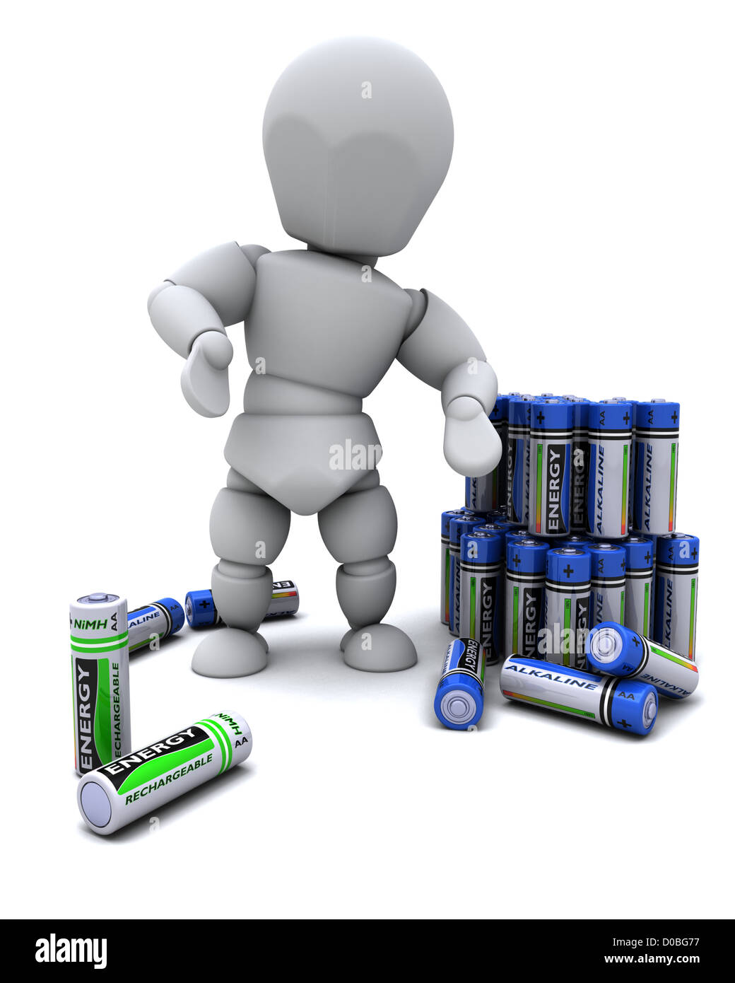 3D Render of a Man with Alkaline Batteries Stock Photo - Alamy