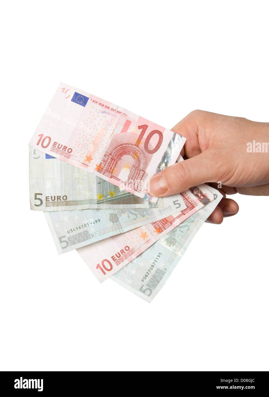 Hand with euro money, isolated on white background Stock Photo - Alamy