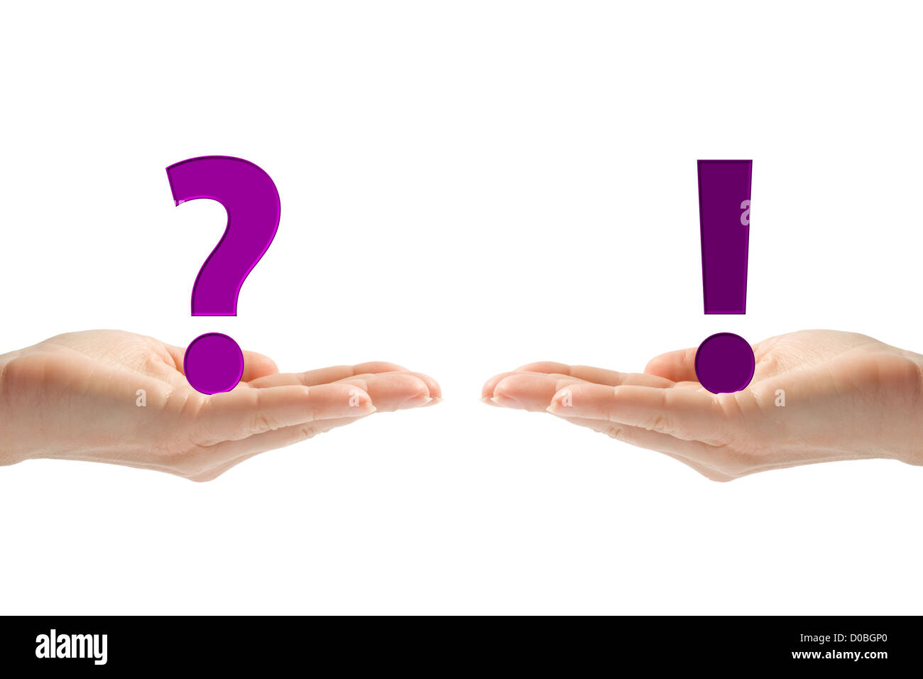 Hands with question and exclamation, isolated on white background Stock ...