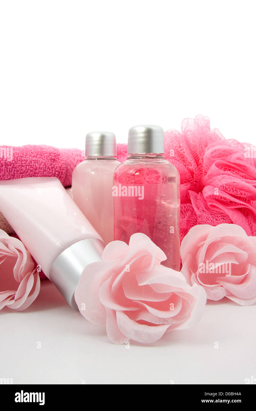 pink colored bath accessory, isolated on white background Stock Photo ...