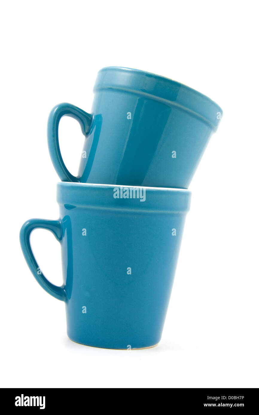 Two blue coffee cups stacked, isolated on white background Stock Photo ...