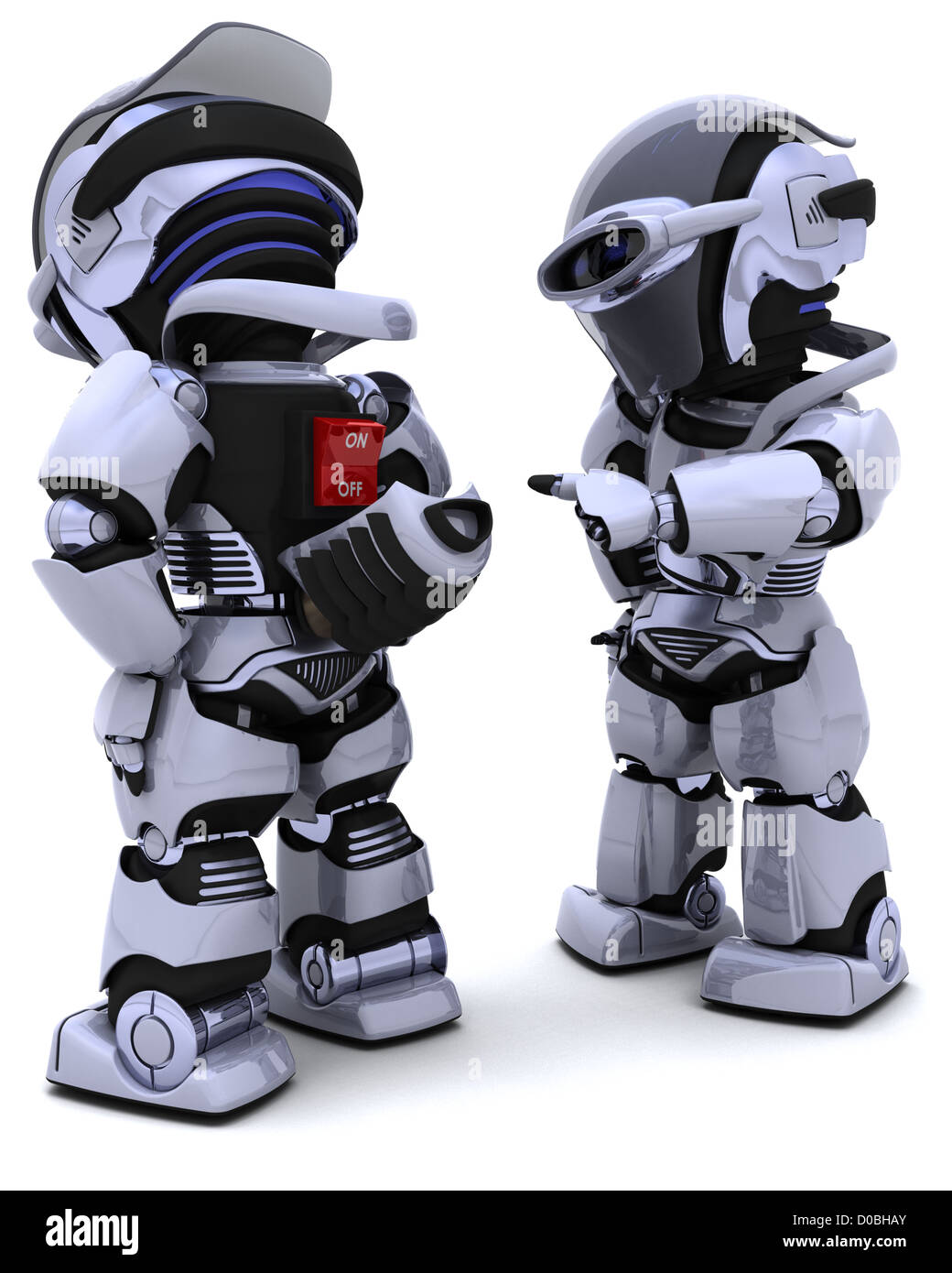 3D Render of A Robot witching the Power on Another Robot Stock Photo ...