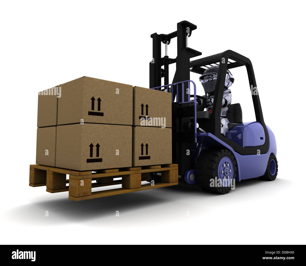 3D Render of Robot Driving a Lift Truck Stock Photo - Alamy