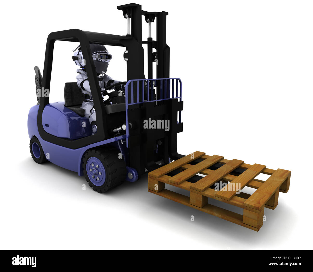 3D Render of Robot Driving a Lift Truck Stock Photo - Alamy