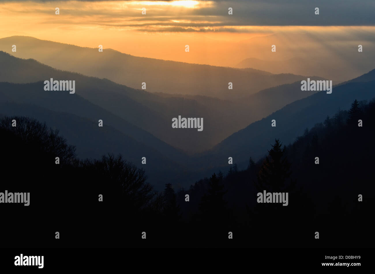 Sunrise Above Stacked Ridges at Newfound Gap in the Great Smoky ...