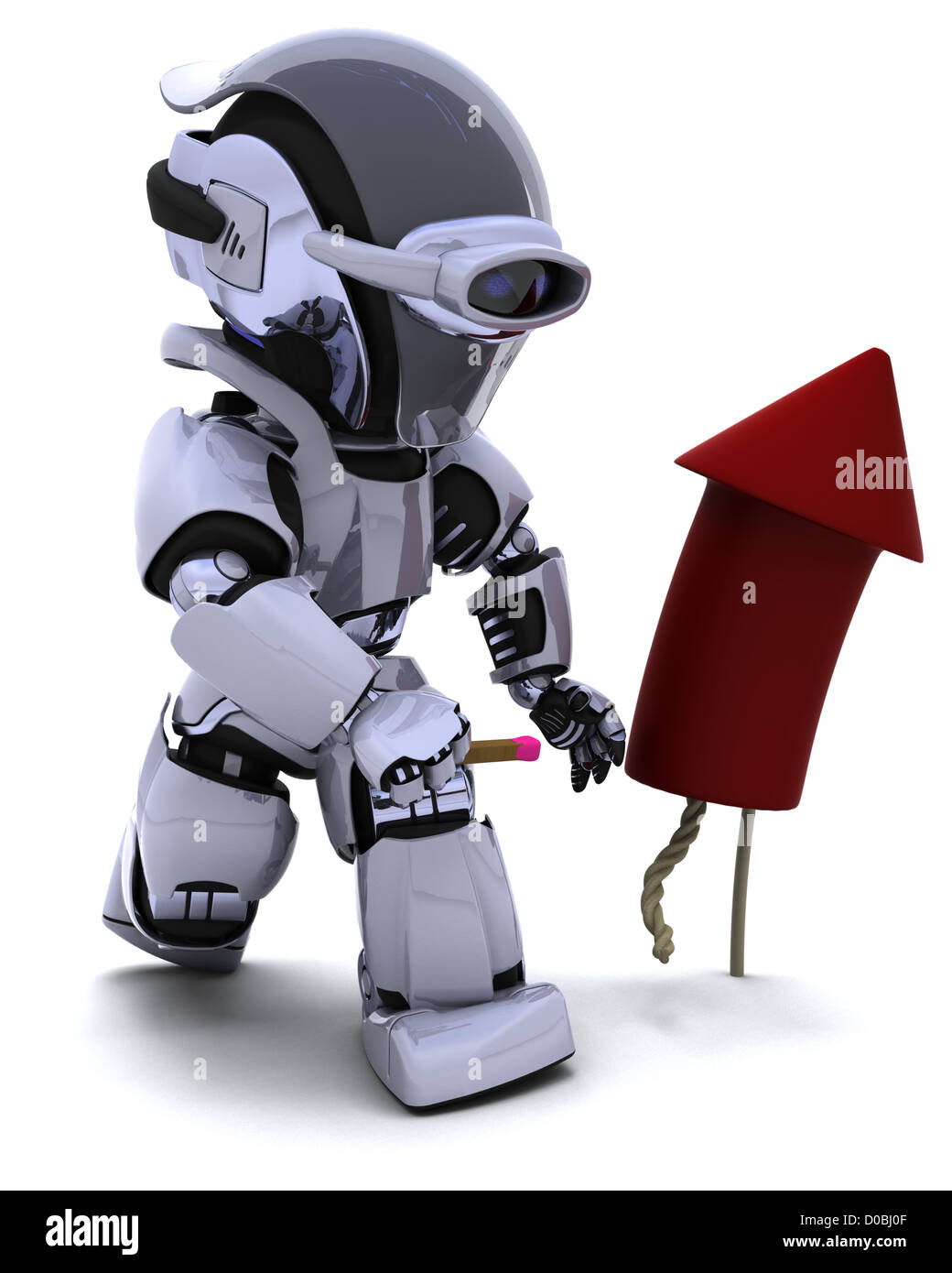 3D Render of a Robot lighting a firework Stock Photo - Alamy