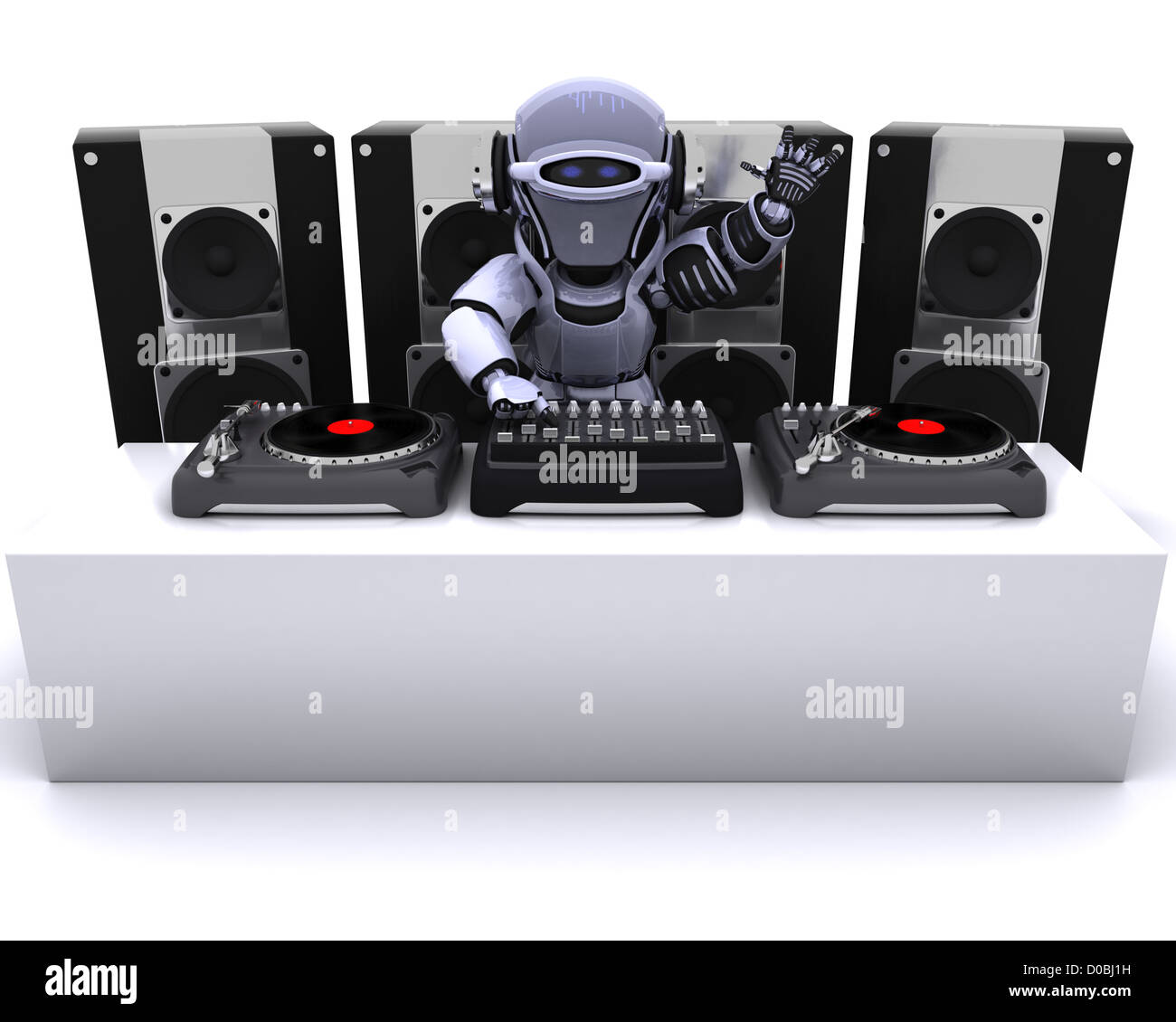 3D render of a Robot DJ mixing records on turntables Stock Photo - Alamy