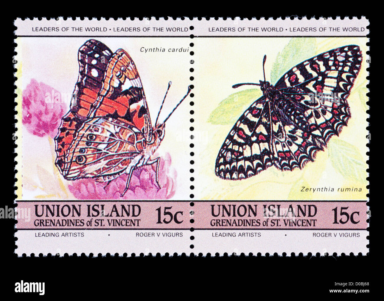 Postage stamp from Union Island depicting Spanish Festoon and Painted ...