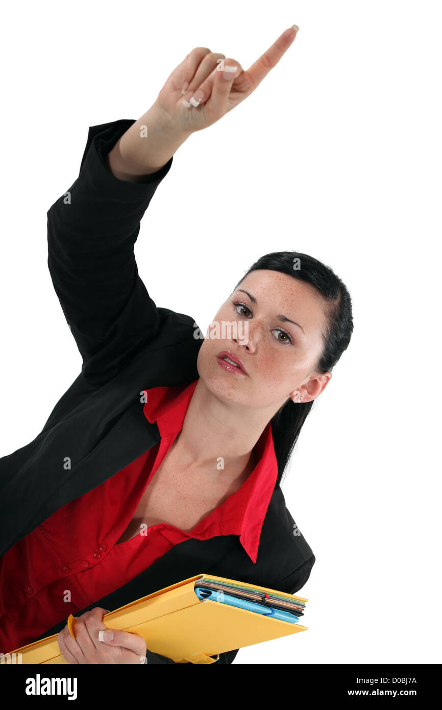 Businesswoman with her hand up Stock Photo - Alamy