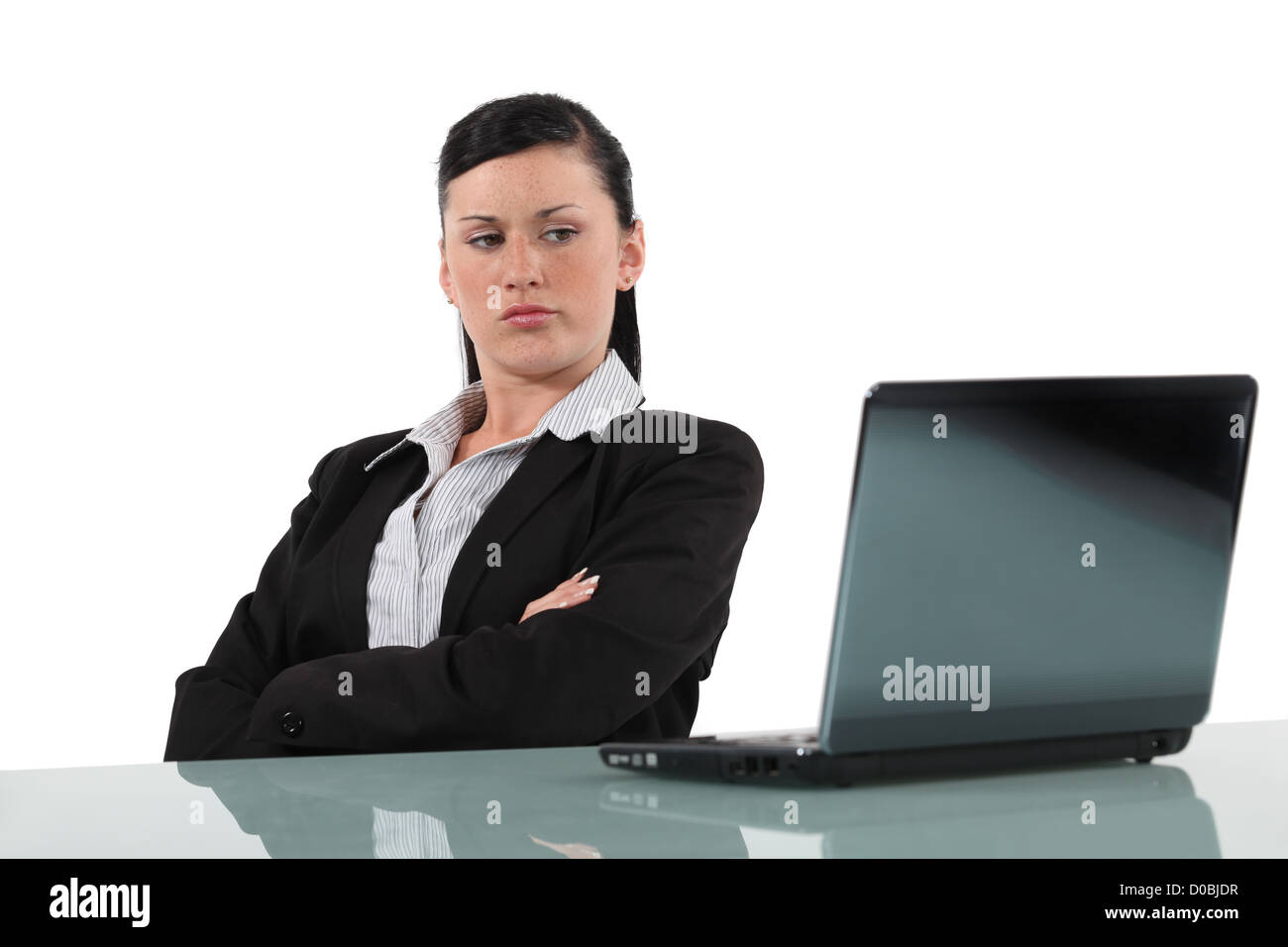 Women looking disgruntled computer Stock Photo - Alamy