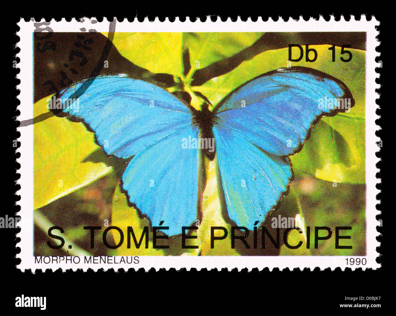 Postage stamp from Saint Thomas and Prince depicting a tropical morpho ...