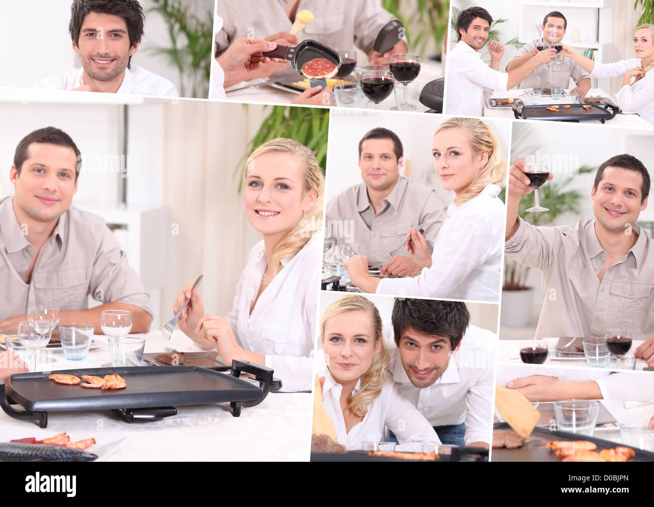 Collage of friends eating raclette Stock Photo - Alamy