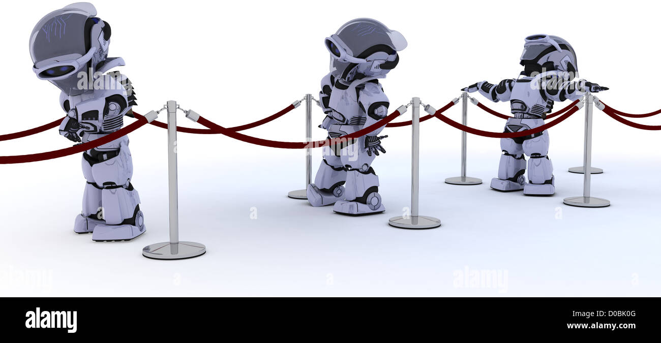 3D render of Robots waiting in line Stock Photo - Alamy