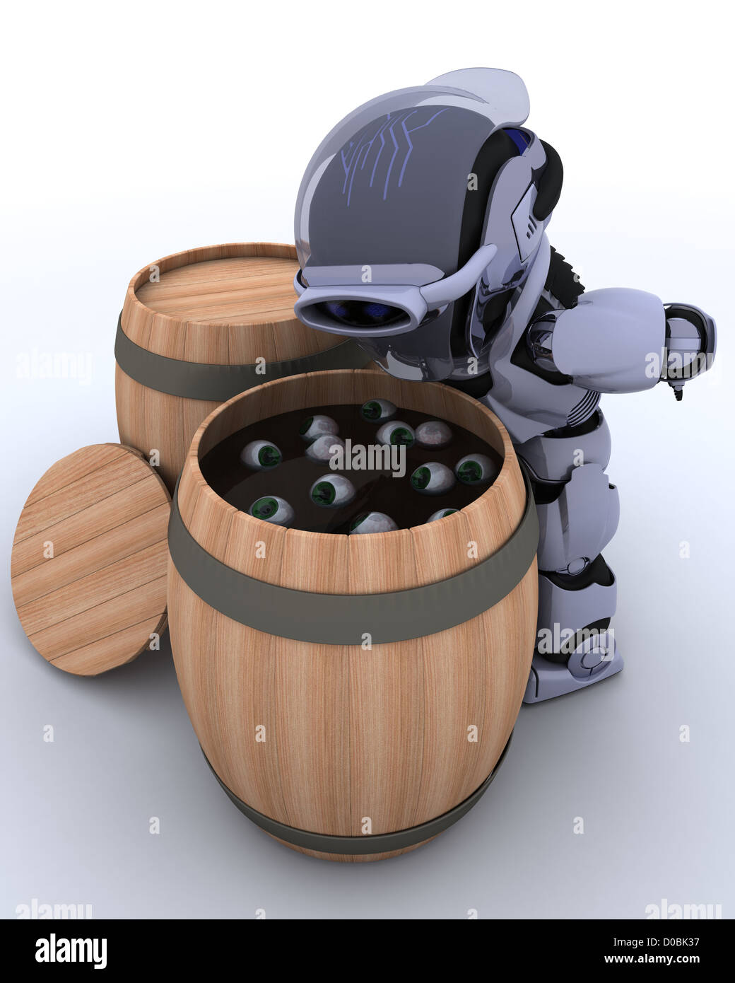 3D render of a Robot bobbing for eyeballs in a barrel Stock Photo - Alamy