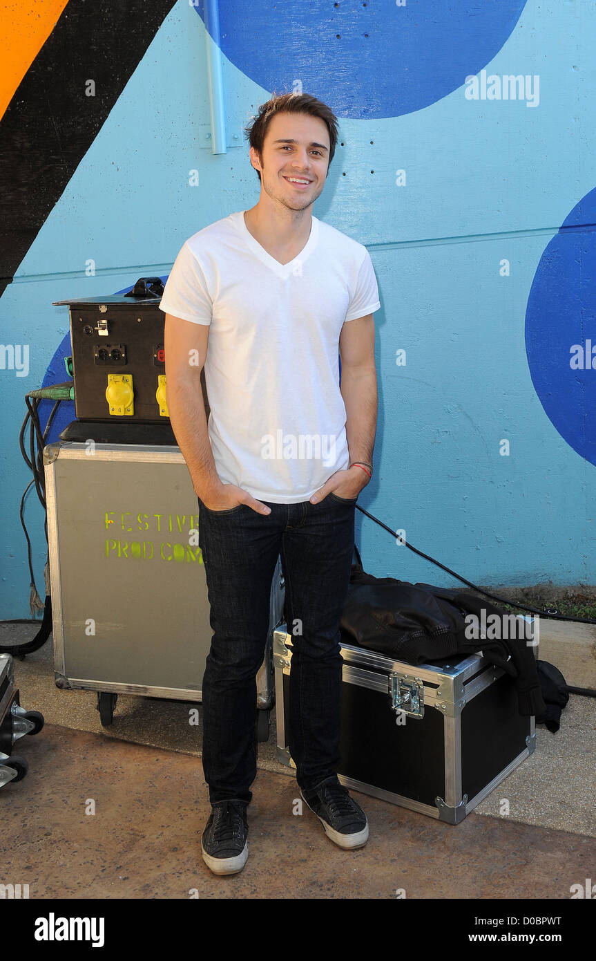 Kris Allen behind the Landshark Tailgate stage, where he prformed ...