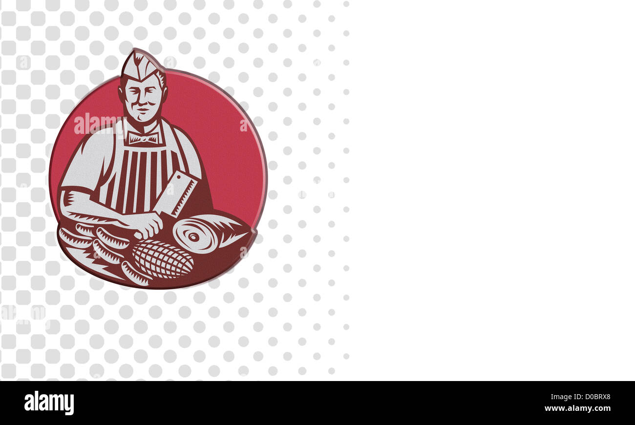 Business card ideal for a butcher showing illustration of a butcher ...