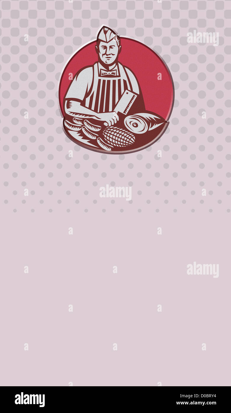 Business card ideal for a butcher showing illustration of a butcher ...