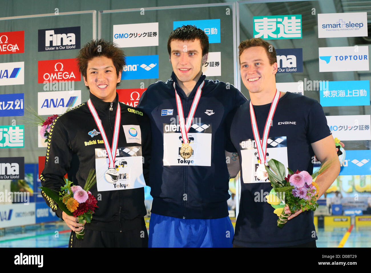 (L to R) Junya Koga (JPN), Stanislav Donets (RUS), Ashley Delaney (AUS), NOVEMBER 7, 2012 ...
