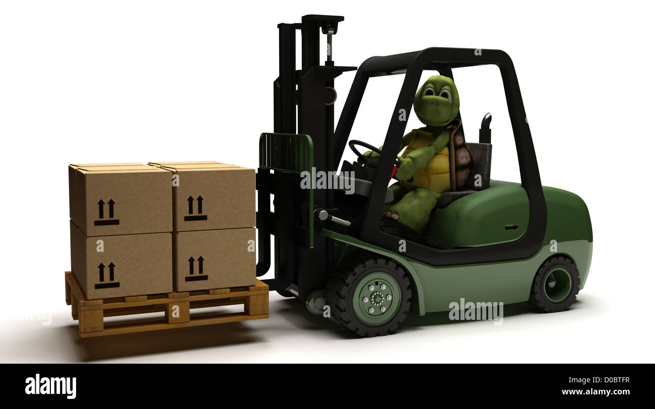 3D Render of a Tortoise in a forklift truck Stock Photo - Alamy
