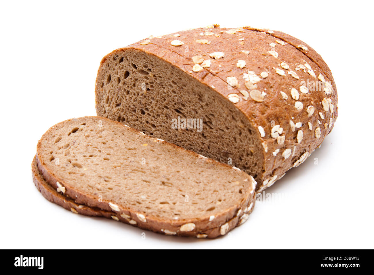 Malt bread slivered and on white background Stock Photo - Alamy