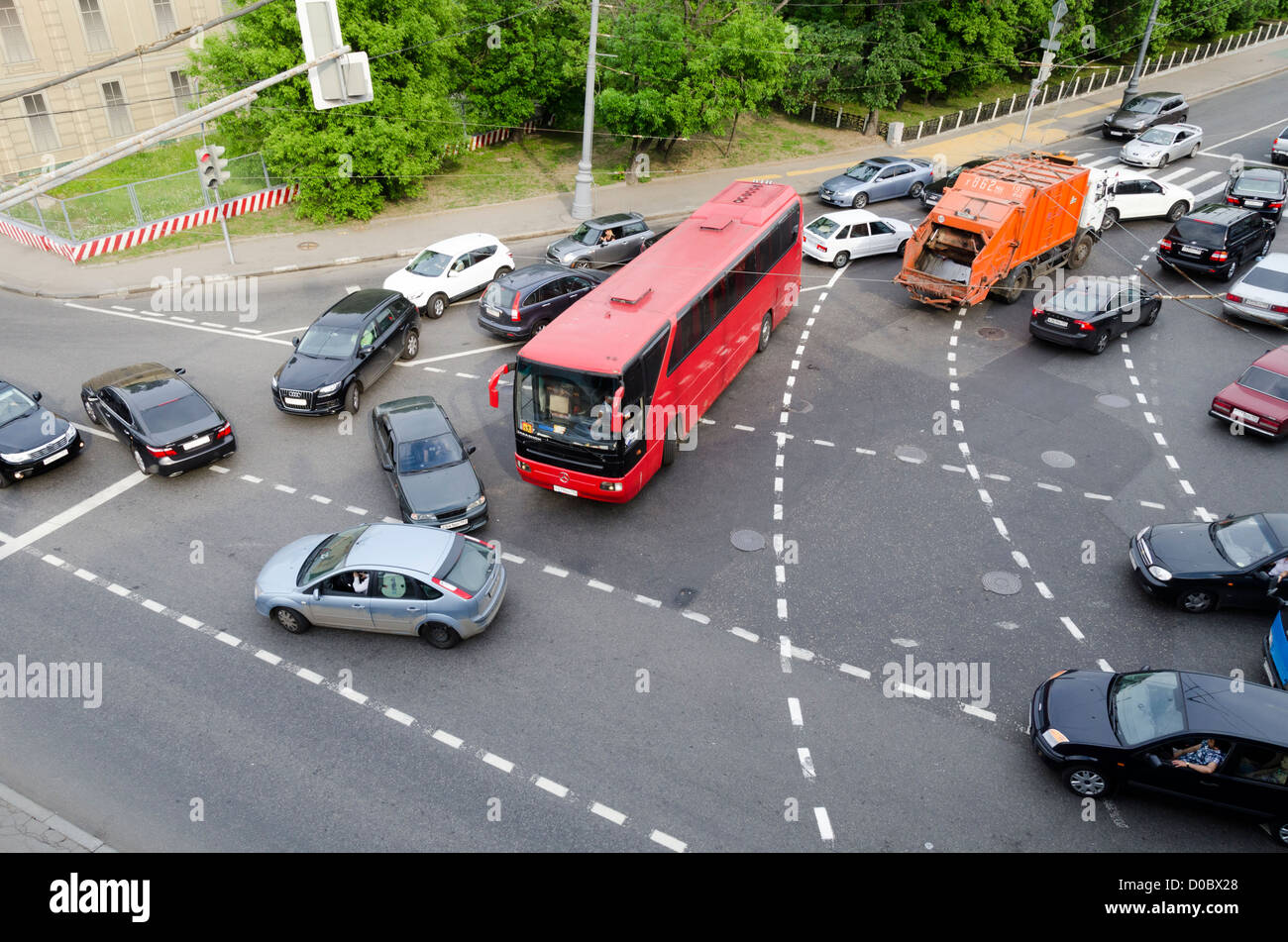 Traffic congestion at intersection in central Moscow, Russia Stock ...
