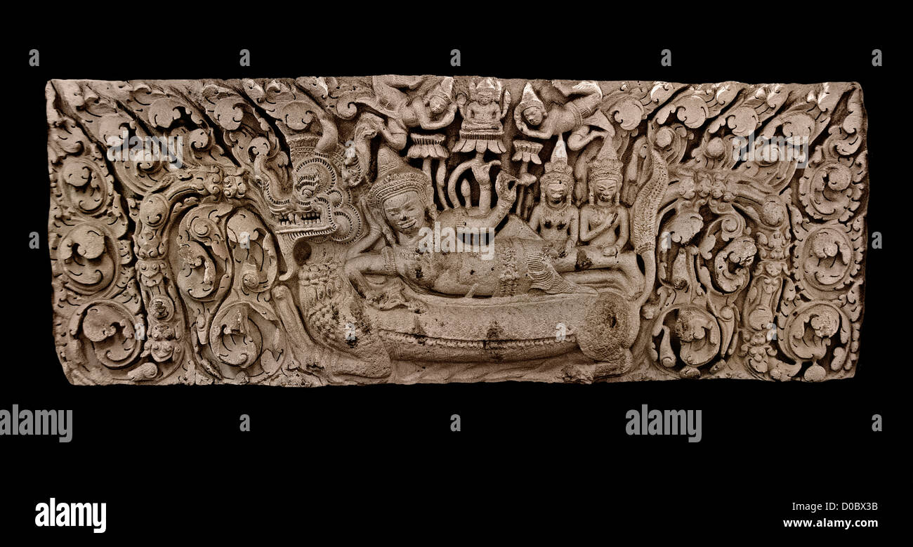 Lintel Vishnu reclining serpent Ananta Kmer art Baphuon style11-12 cent ...