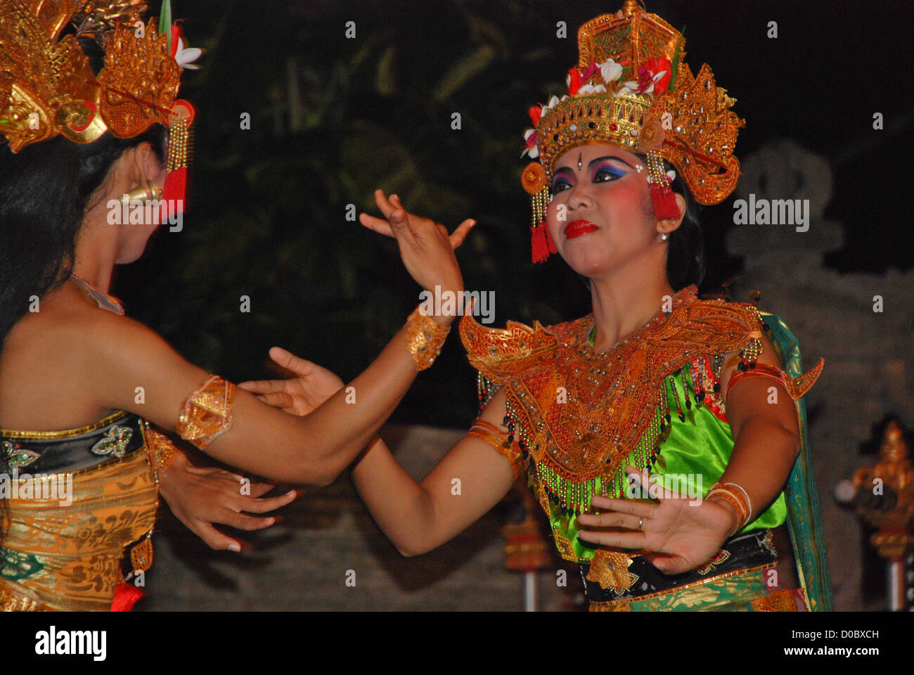 Balinese dancers performing their art. This dance are story telling and ...