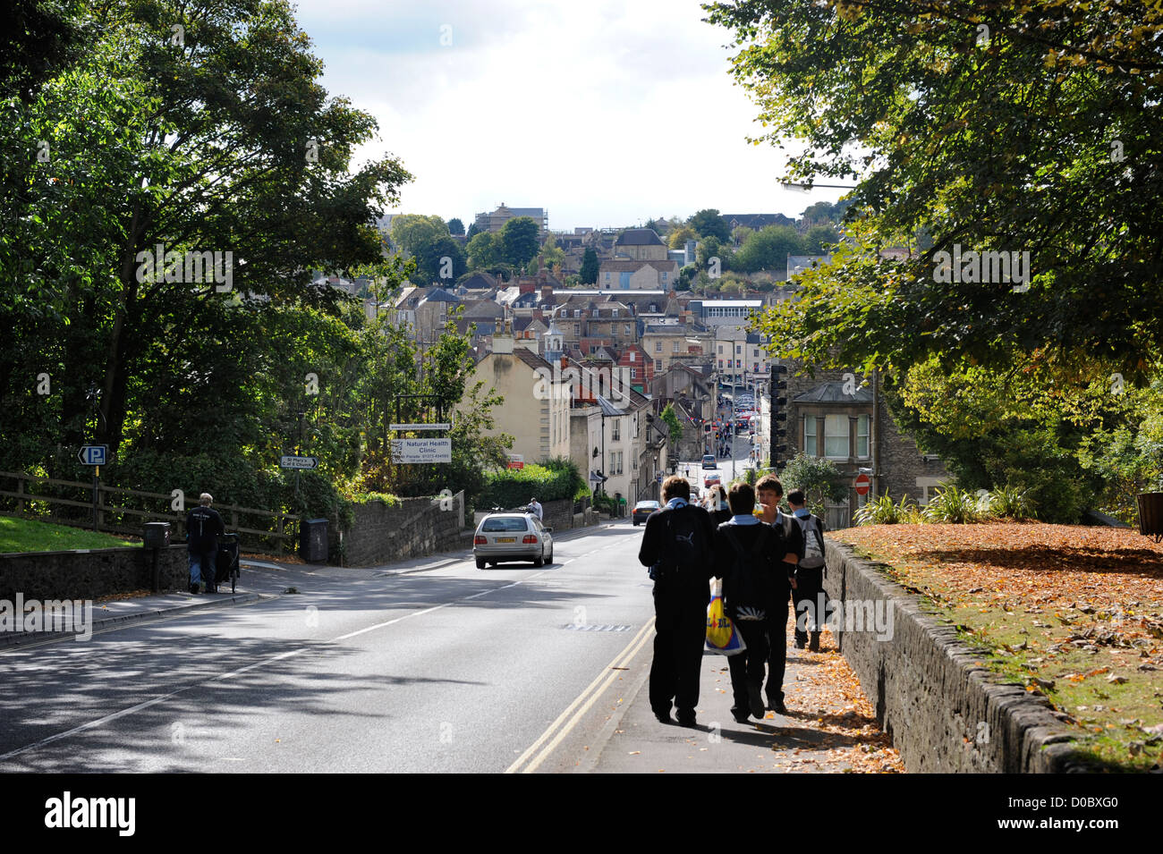View of the Somerset town of Frome with the main road leading to the ...