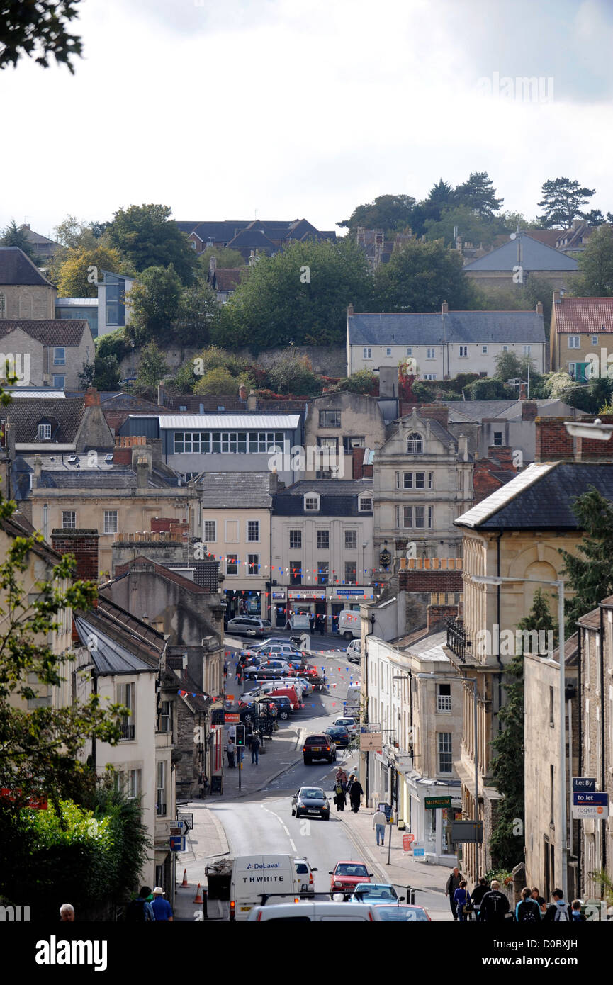 View of the Somerset town of Frome with the main road leading to the ...