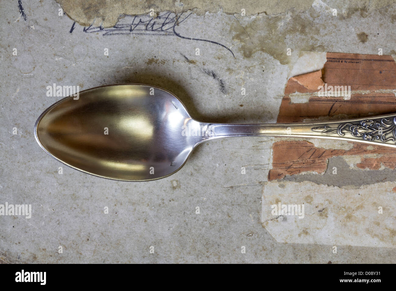 Single antique silver spoon Stock Photo - Alamy