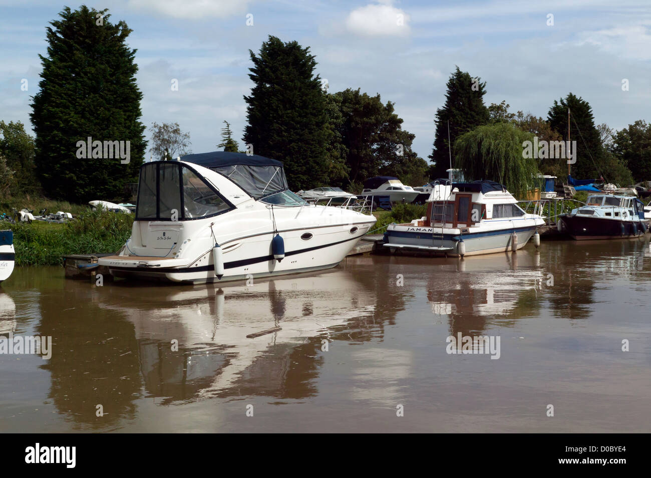 Motor boats moored on the River Stour, Sandwich, Kent Stock Photo - Alamy