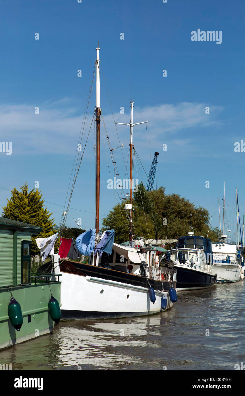Yachts and Motor boats moored at Sandwich Marina, along the estuary of ...