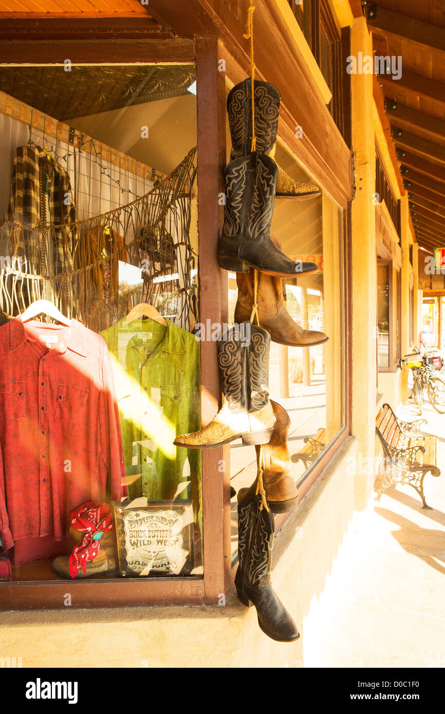Boots hanging at a storefront in Marathon,Texas Stock Photo - Alamy