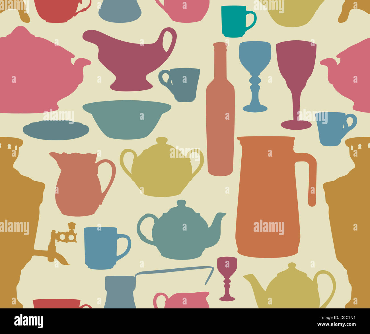 Dishes silhouettes on yellow background in retro style Stock Photo - Alamy