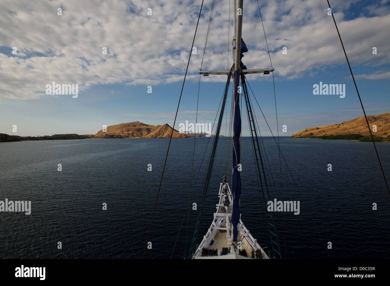 a view from the top mast of the Liveaboard Komodo Dancer with the ...