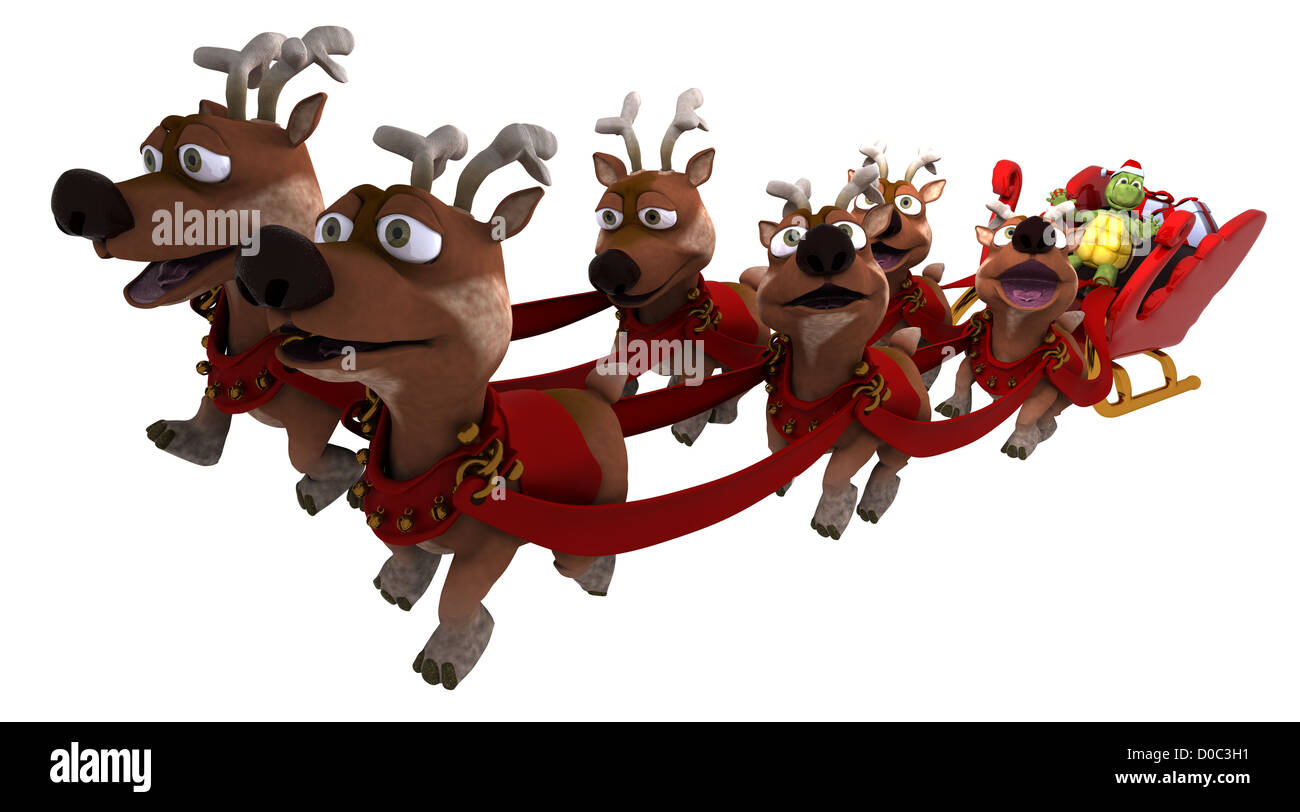 3d render of a tortoise santa with sleigh and reindeer Stock Photo - Alamy