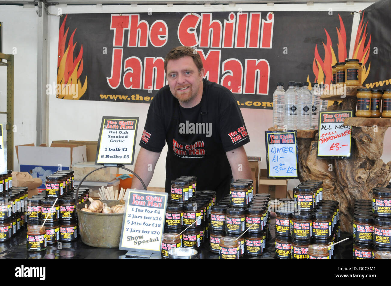 Food & Drink Festival, stall holder, Chilli Jam man Stock Photo - Alamy