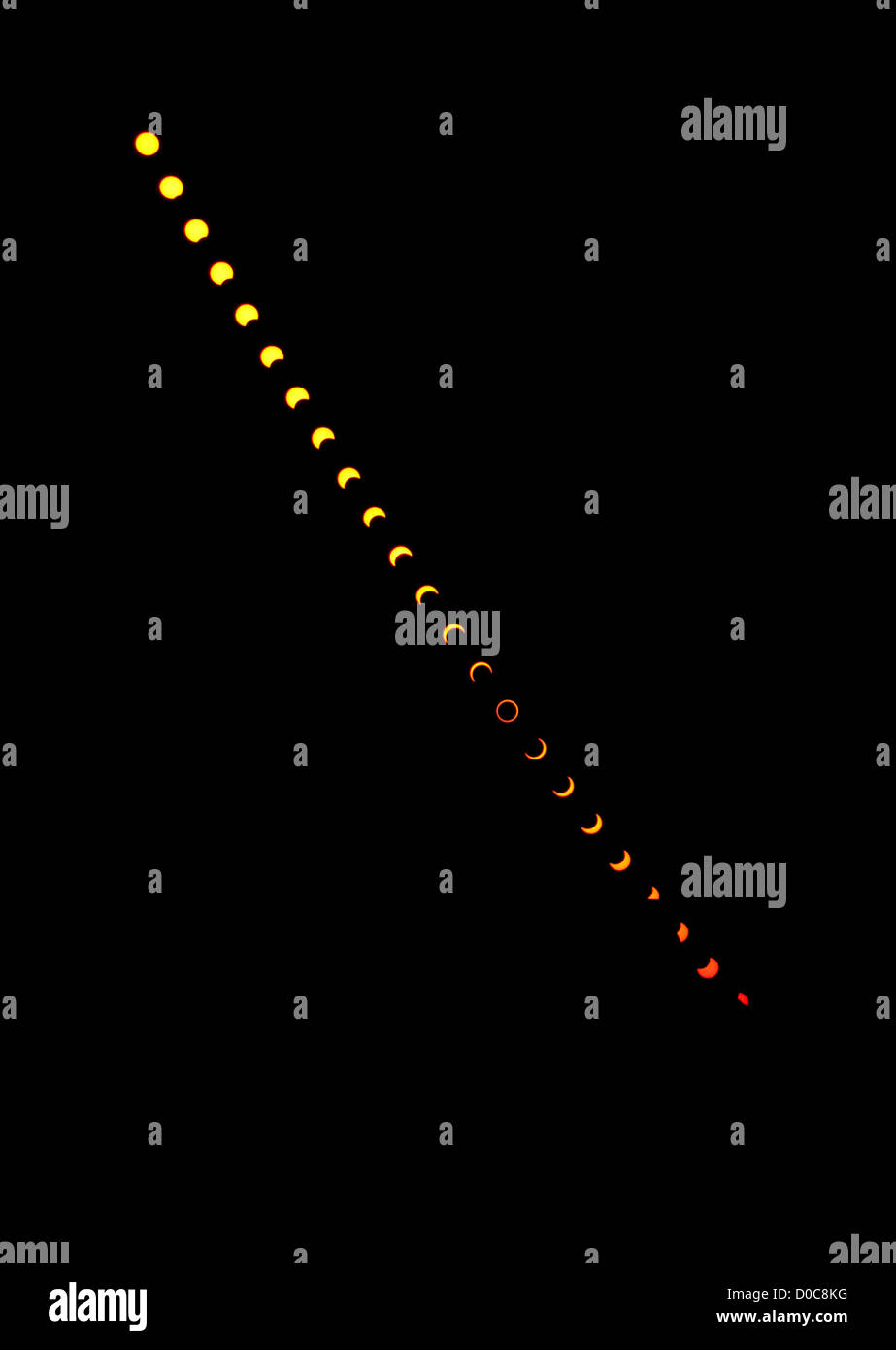 The phases of the annular solar eclipse of May 20, 2012, are captured ...