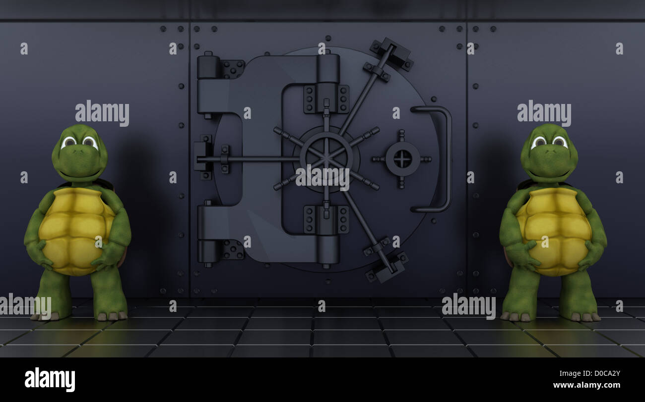 3D render of a tortoises guarding bank vault Stock Photo - Alamy
