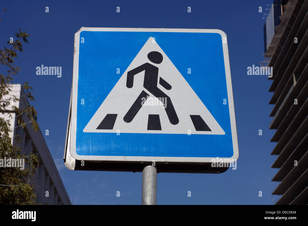 Pedestrian blue and yellow street sign hi-res stock photography and ...