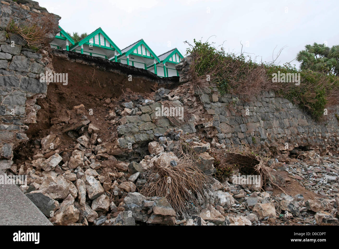 Swansea, UK. 22nd November 2012. Collapsed sea wall on the seafront at ...