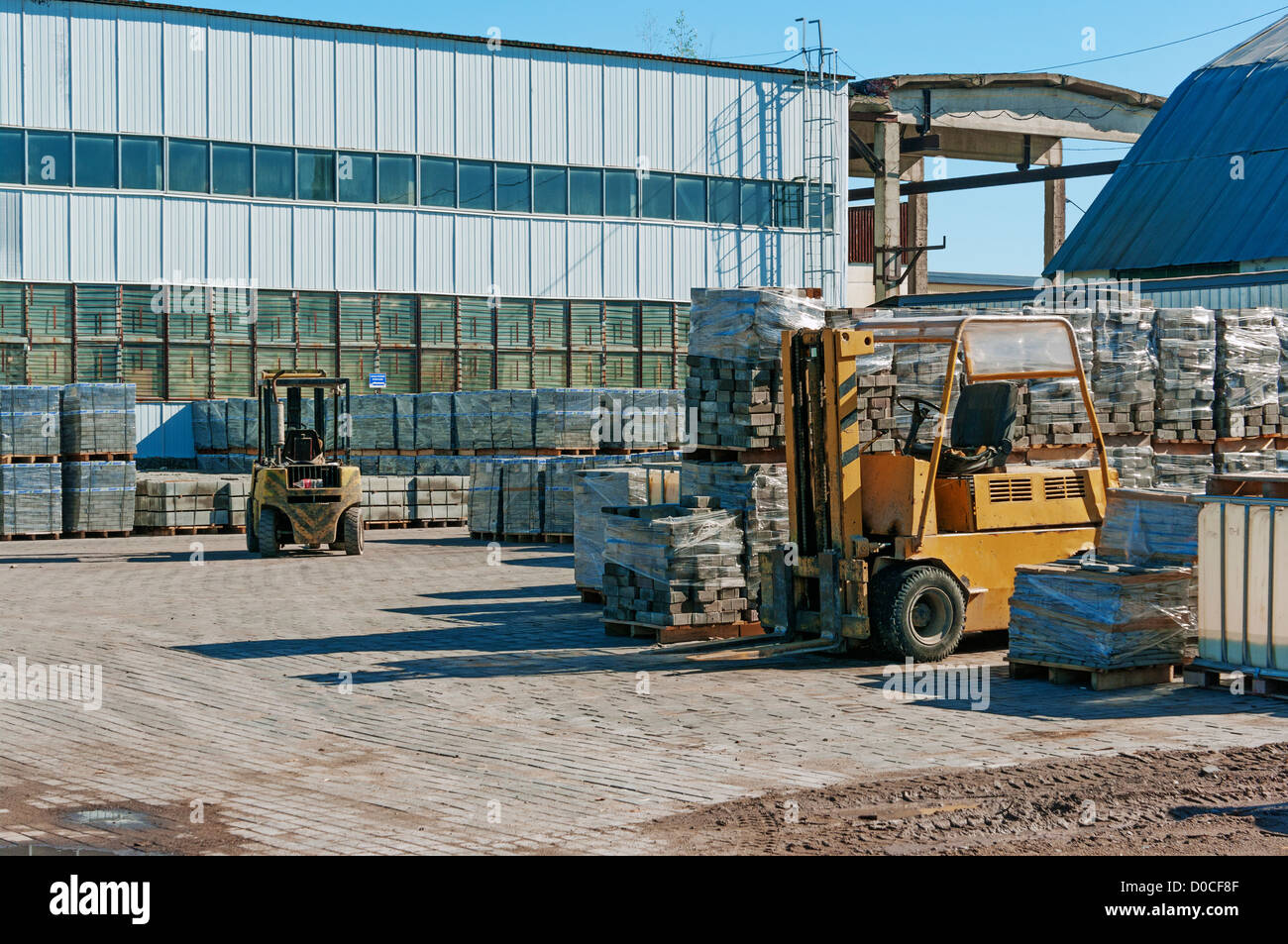 Warehouse platform for container with tiles for a roadwork Stock Photo ...