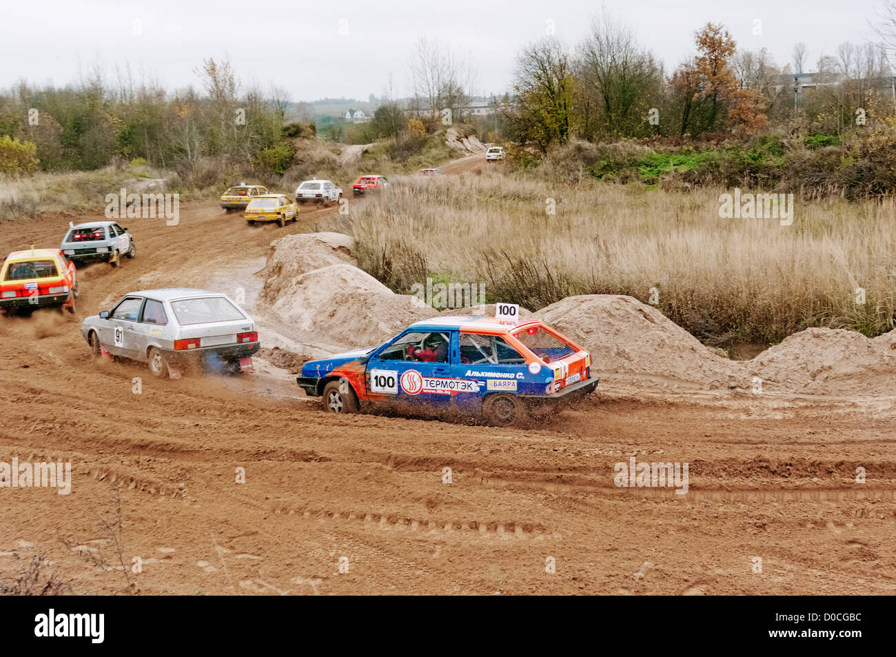 The first circle of cars races in D1 group. Episode 7 Stock Photo - Alamy