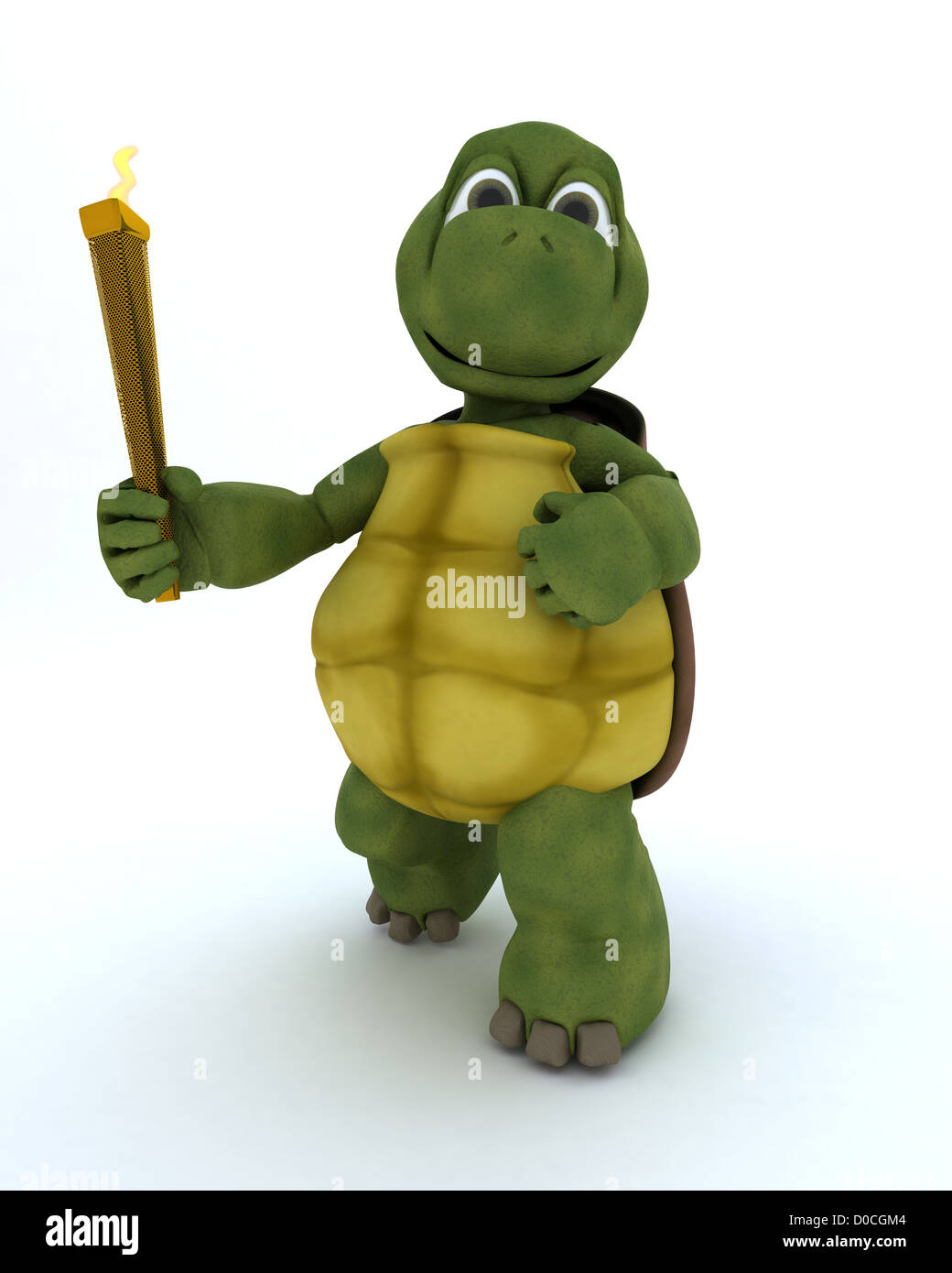 3D render of a tortoise running with othe olympic torch Stock Photo - Alamy