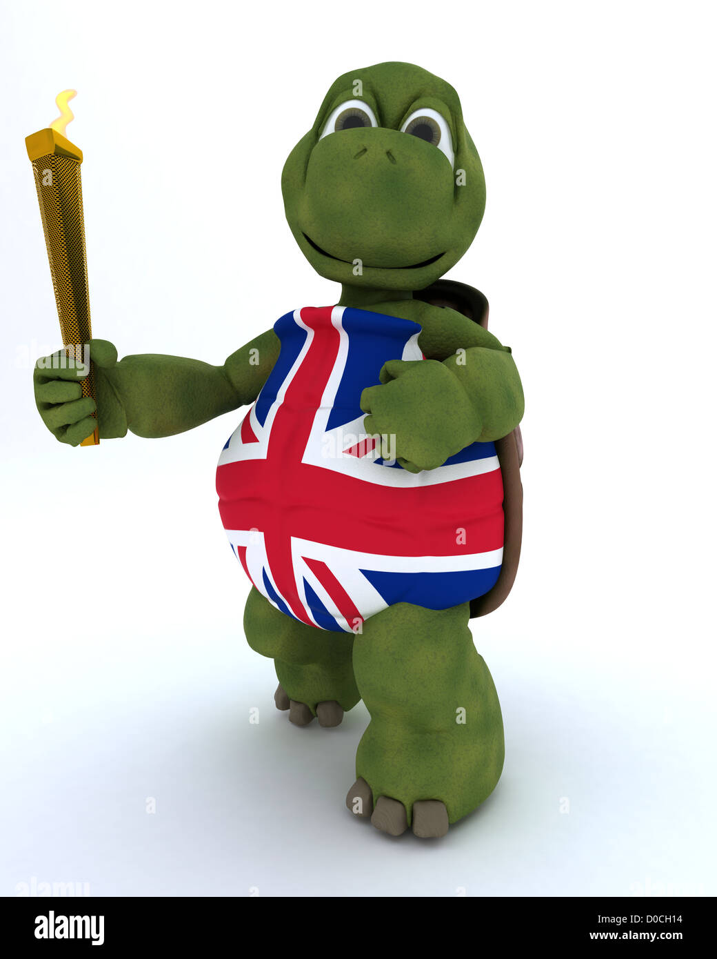 3D render of a tortoise running with othe olympic torch Stock Photo - Alamy