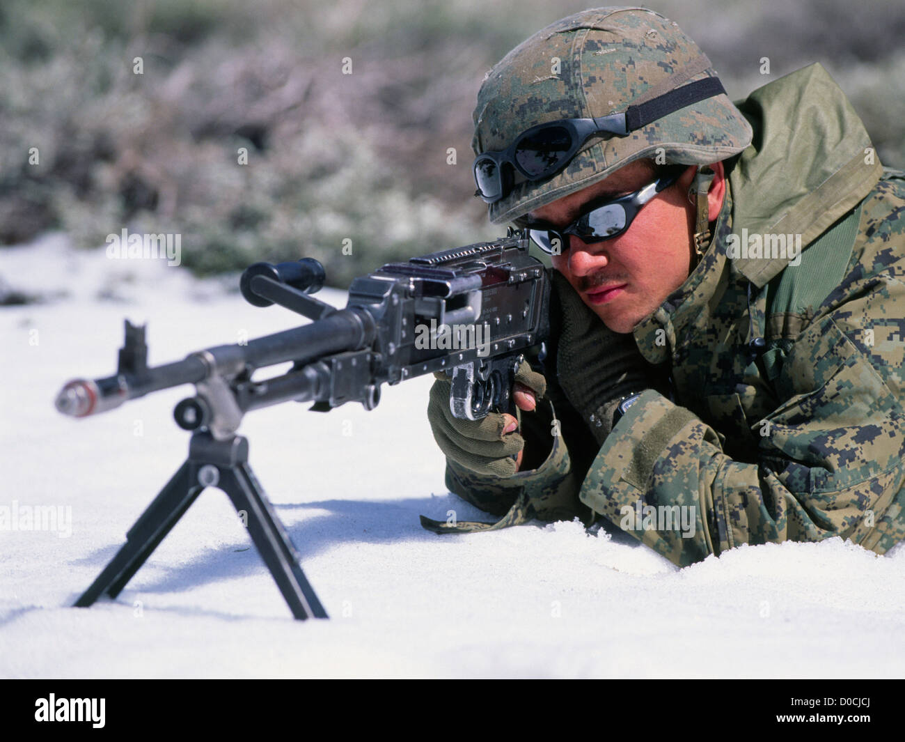 US Marine Aims a Light Machine Gun During Mountain Warfare Training ...